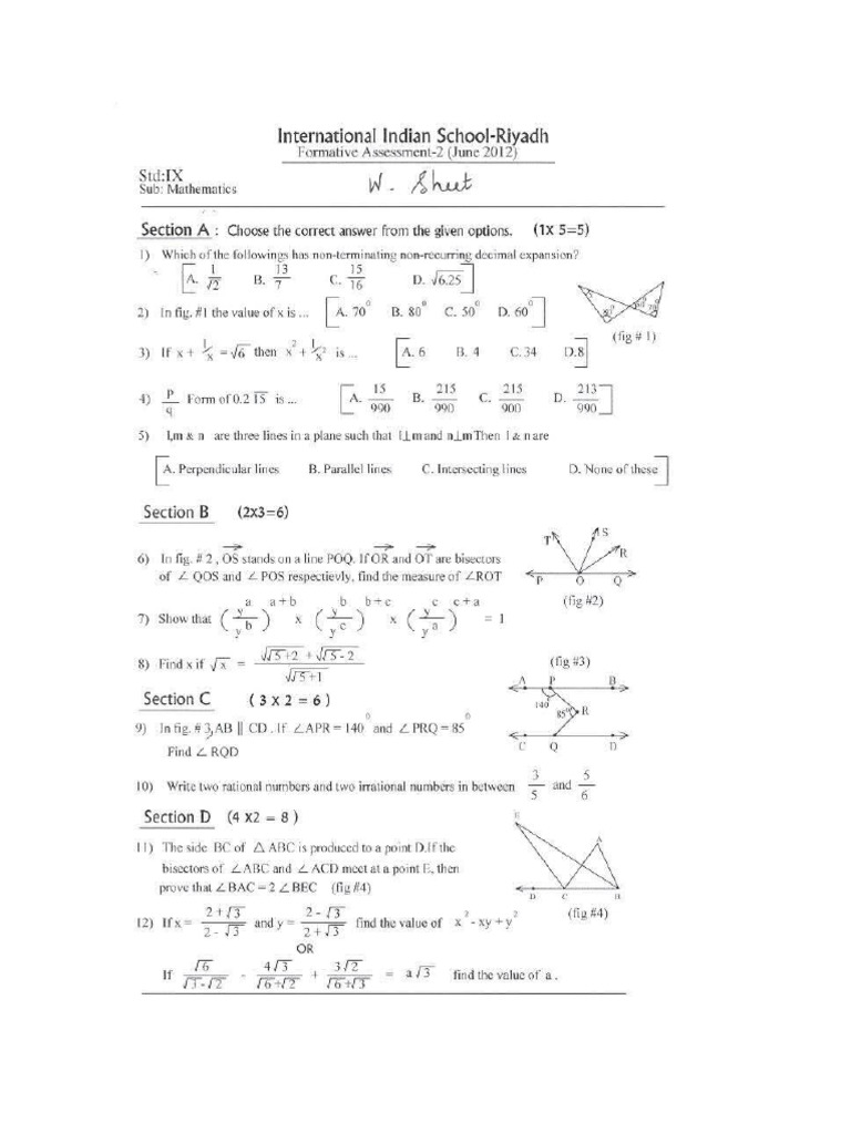 CBSE Class 9 Mathematics Worksheet - Number System | PDF