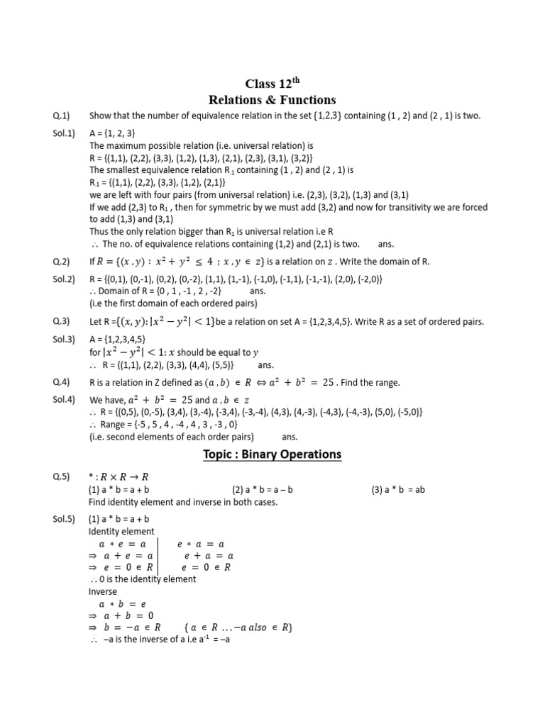 CBSE Worksheets For Class 12 Maths Relations and Functions Assignment 03 | PDF