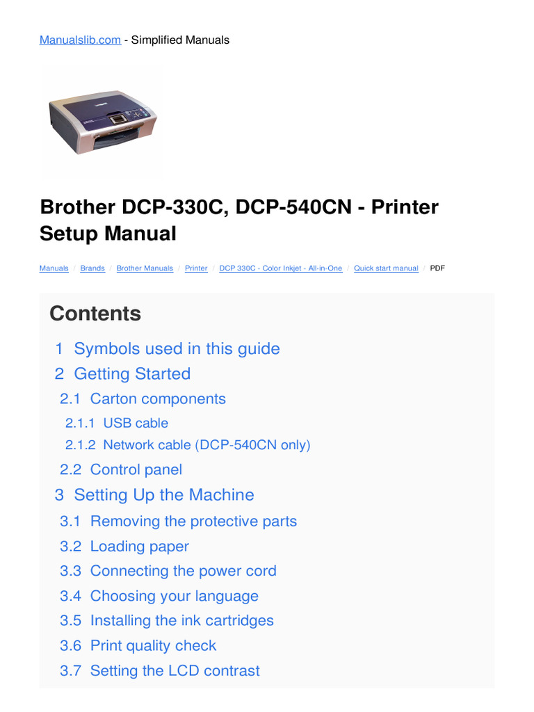 Brother DCP-330C, DCP-540CN - Printer Setup Manual: 1 Symbols Used in This Guide 2 Getting ...