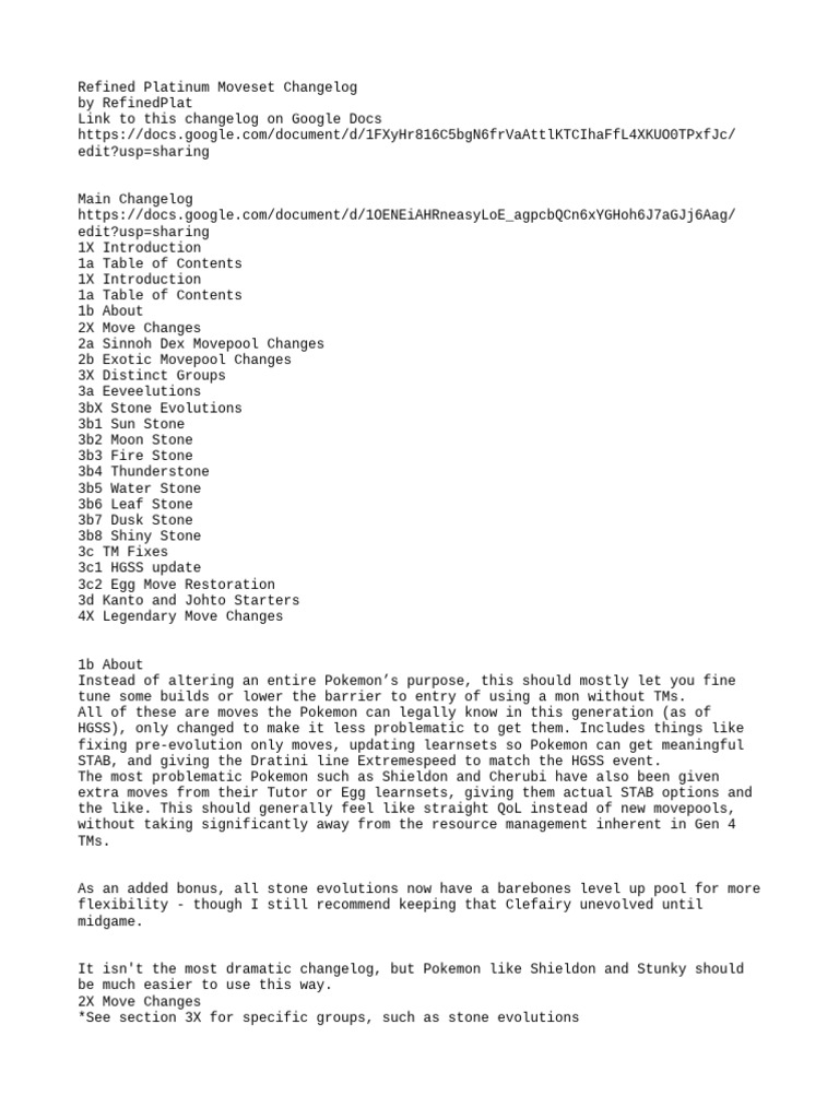 Refined Platinum Moveset Changelog | PDF
