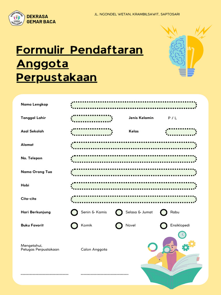 Formulir Pendaftaran Anggota Perpustakaan | PDF | Puisi | Fiksi Umum