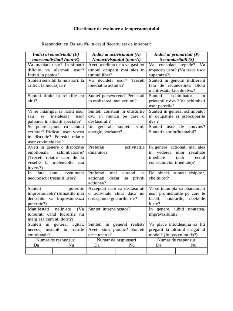 Chestionar Temperamental | PDF