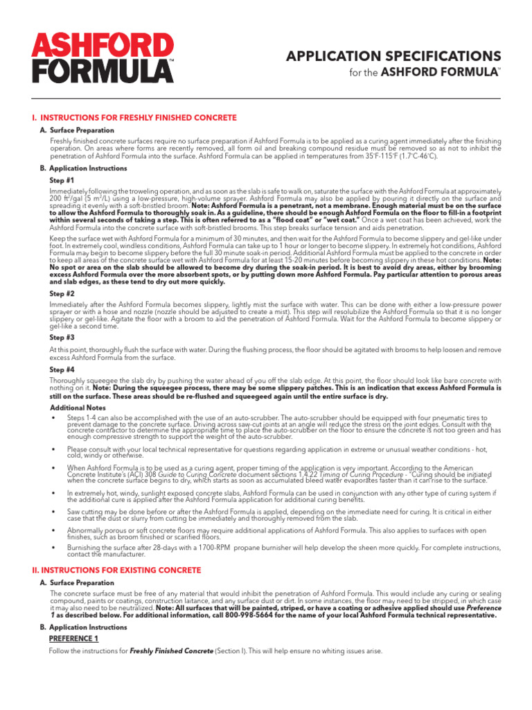 Ashford Formula Application Specifications | PDF