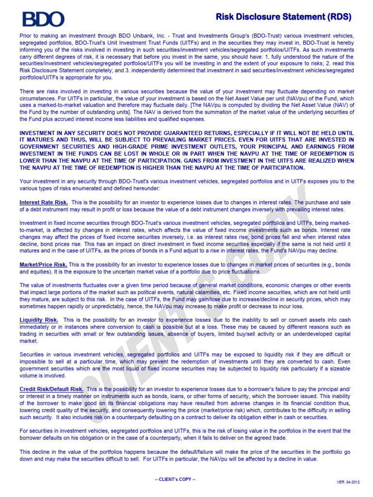 RDS - Client | PDF | Financial Risk | Business