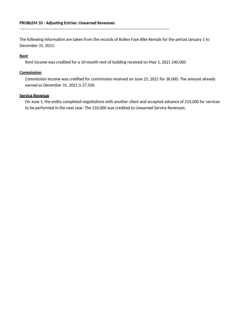 PROBLEM 10 Adjusting Entry - Unearned Revenues | PDF