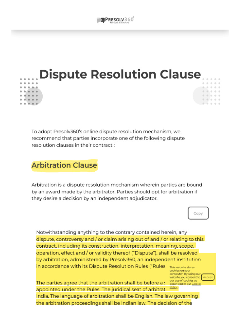 Presolve 360 Model Arbitration Clause | PDF
