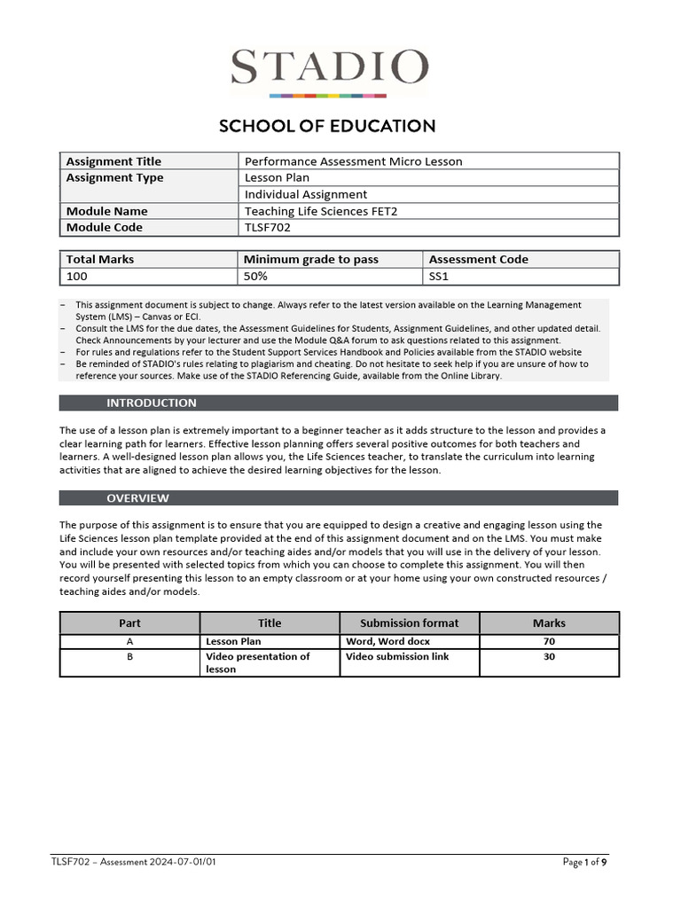 STADIO+Assignment+Template TLSF702 SS1+2024 | PDF