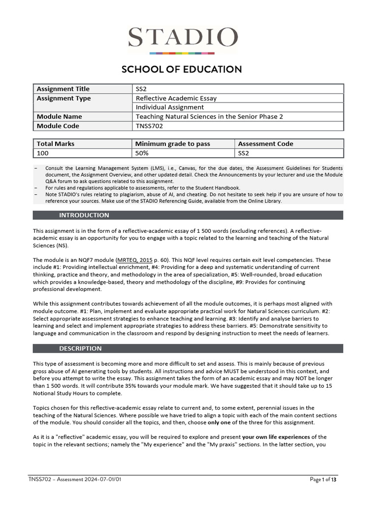 STADIO+Assignment+Template TNSS702 SS2+2024 | PDF