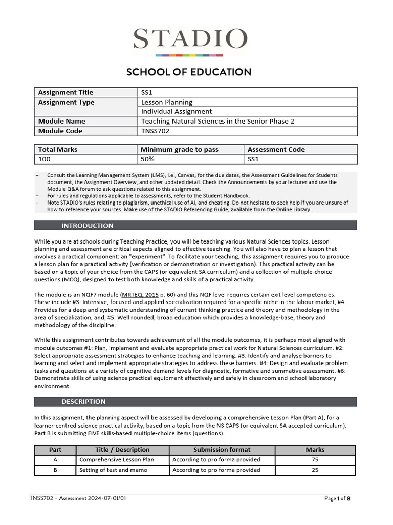 STADIO+Assignment+Template TNSS702 SS1+2024 | PDF | Multiple Choice ...