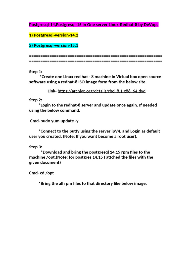 Postgresql 14,15 in One Server Task | PDF
