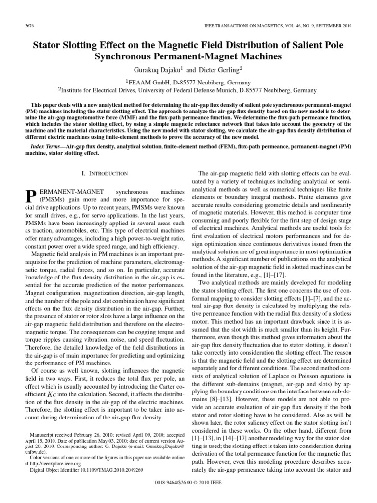 Stator Slotting Effect On The Magnetic Field Distribution of Salient Pole Synchronous Permanent ...