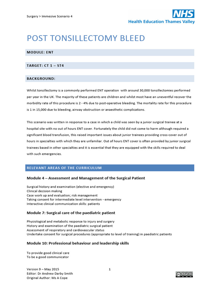 Post Tonsillectomy Bleed | PDF