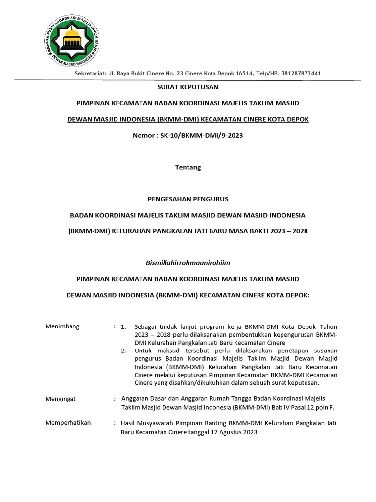 Surat Keputusan Pk. Jati Baru1 | PDF
