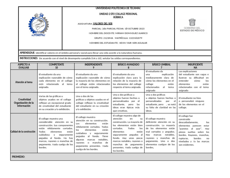 U2 Ep2 Rúbrica Collage | PDF