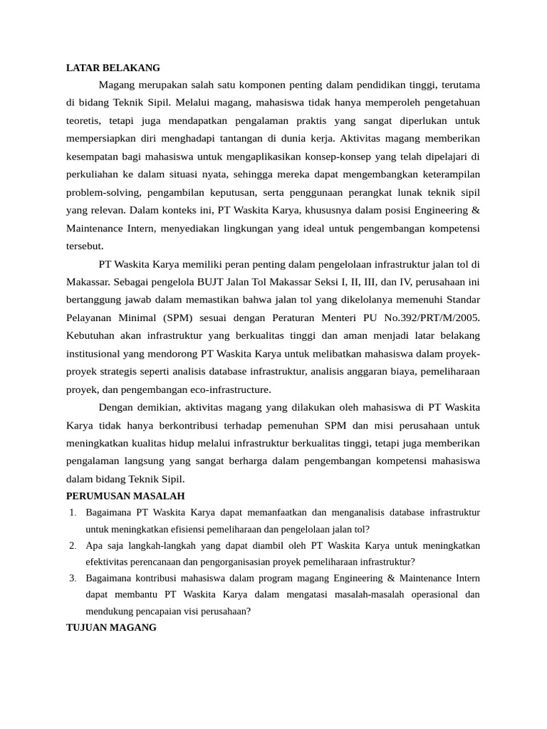 Contoh Laporan Magang Teknik Sipil Pilot Ptoject | PDF | Seni