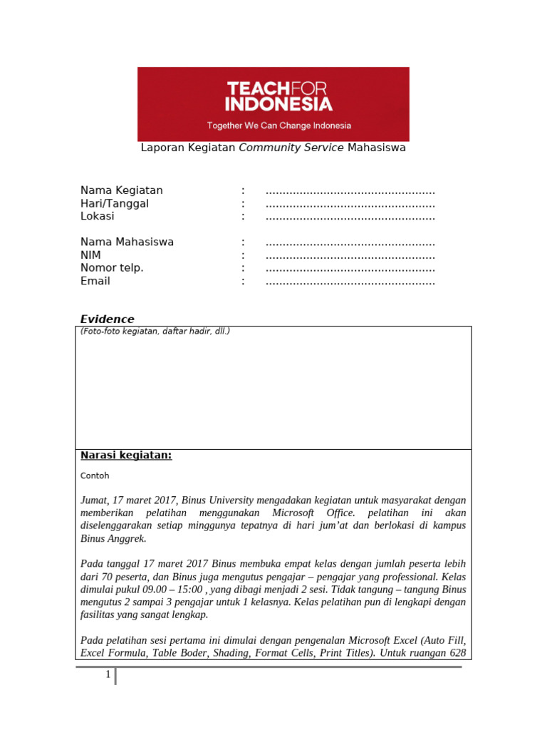 Template Laporan Community Service Mahasiswa | PDF