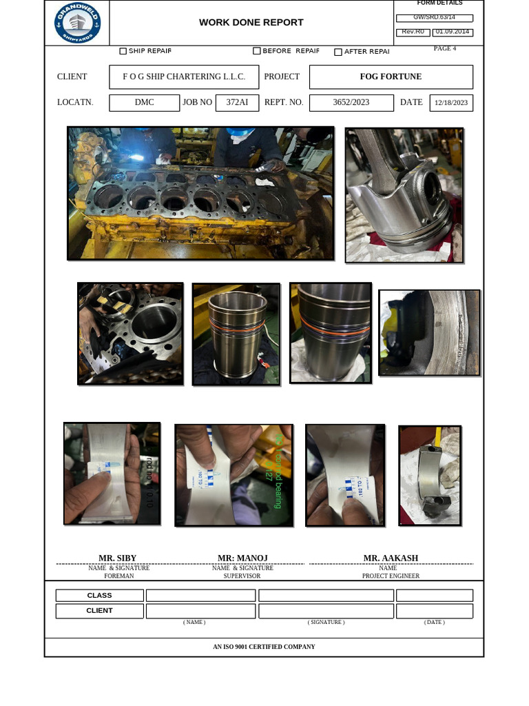 Aux Engine Overhauling Report | PDF