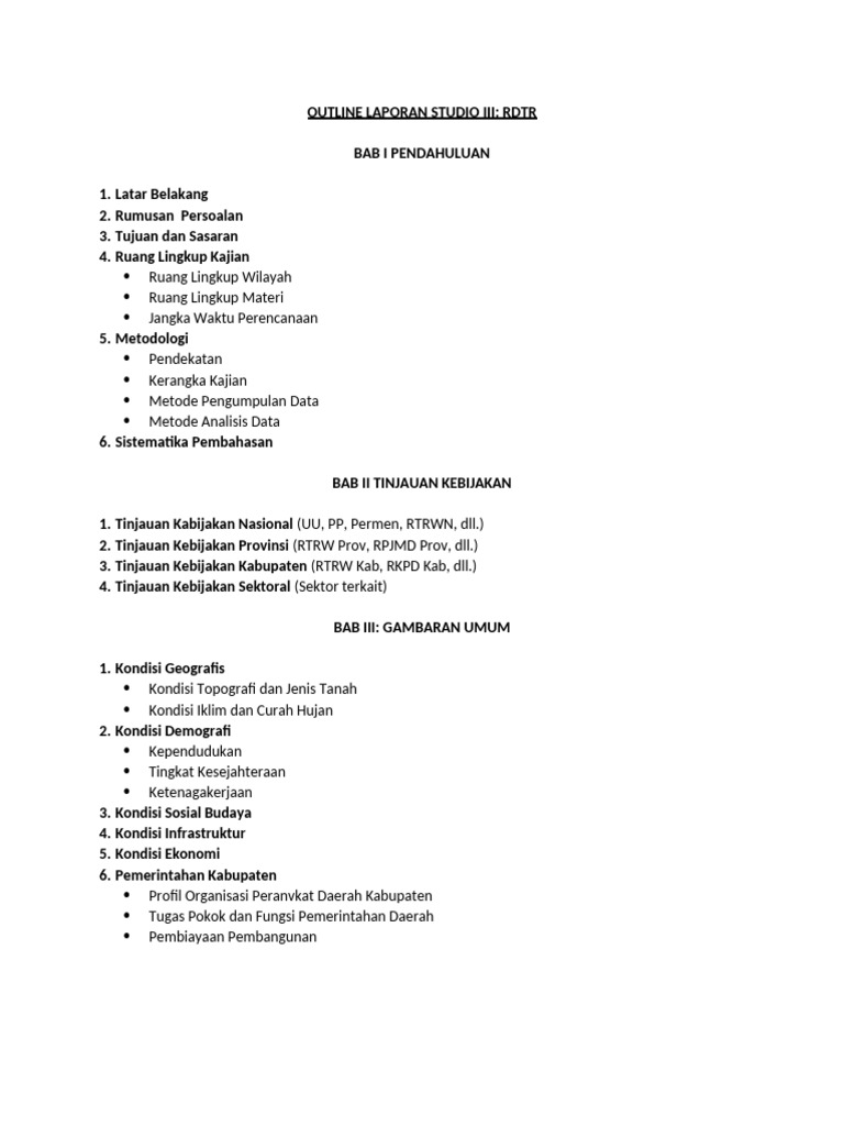 Revisi Outline Laporan RDTR | PDF