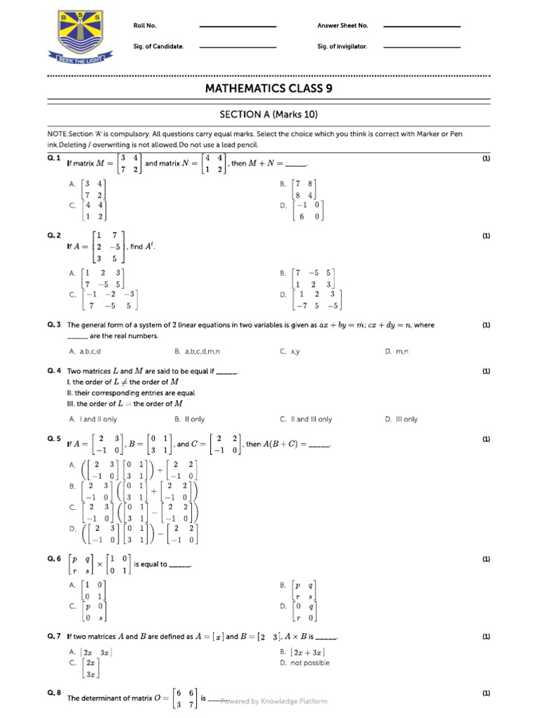Math CH 1 QP | PDF