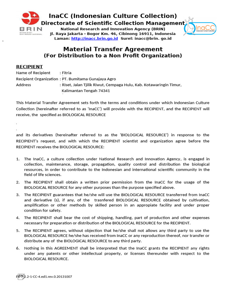 InaCC-MTA For Distribution New BRIN | PDF