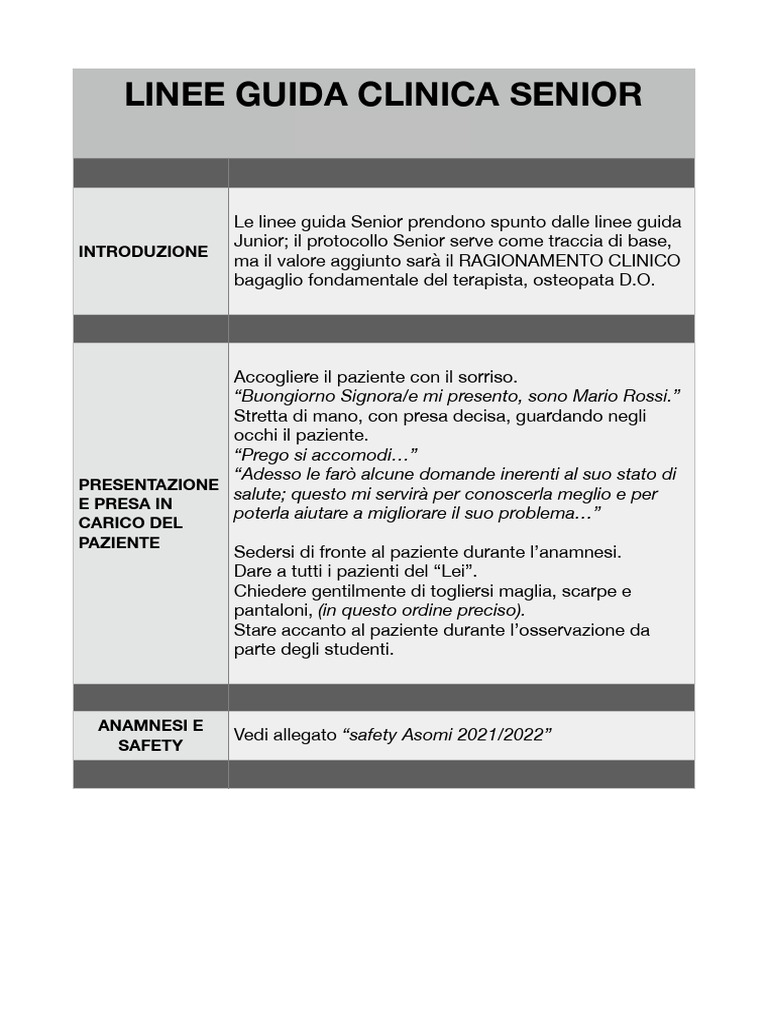 Tabella Linee Guida Clinica Senior | PDF