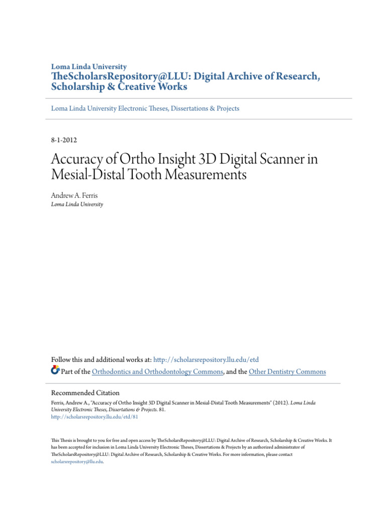 Accuracy of Ortho Insight 3D Digital Scanner in Mesial-Distal Tooth ...