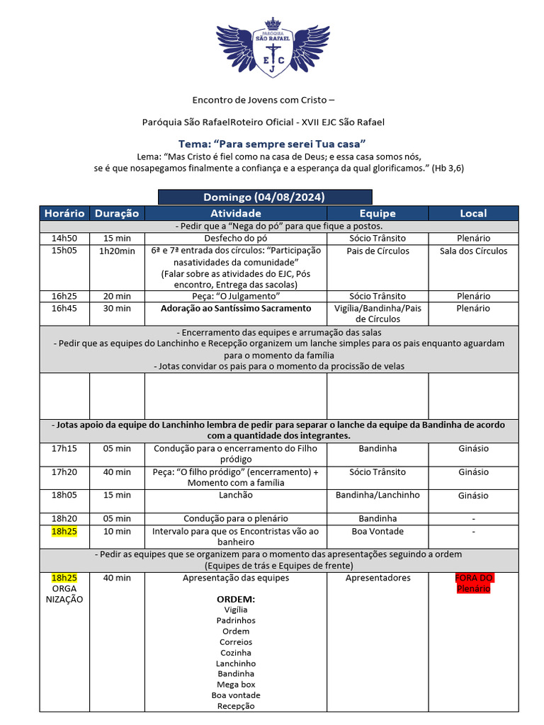 Roteiro Domingo Tarde Xvii Ejc SR - Ed | PDF