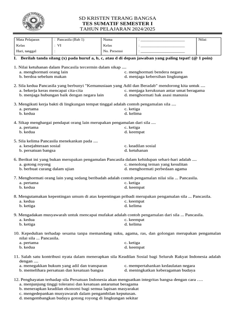 Sumatif 1 Pancasila K6 | PDF