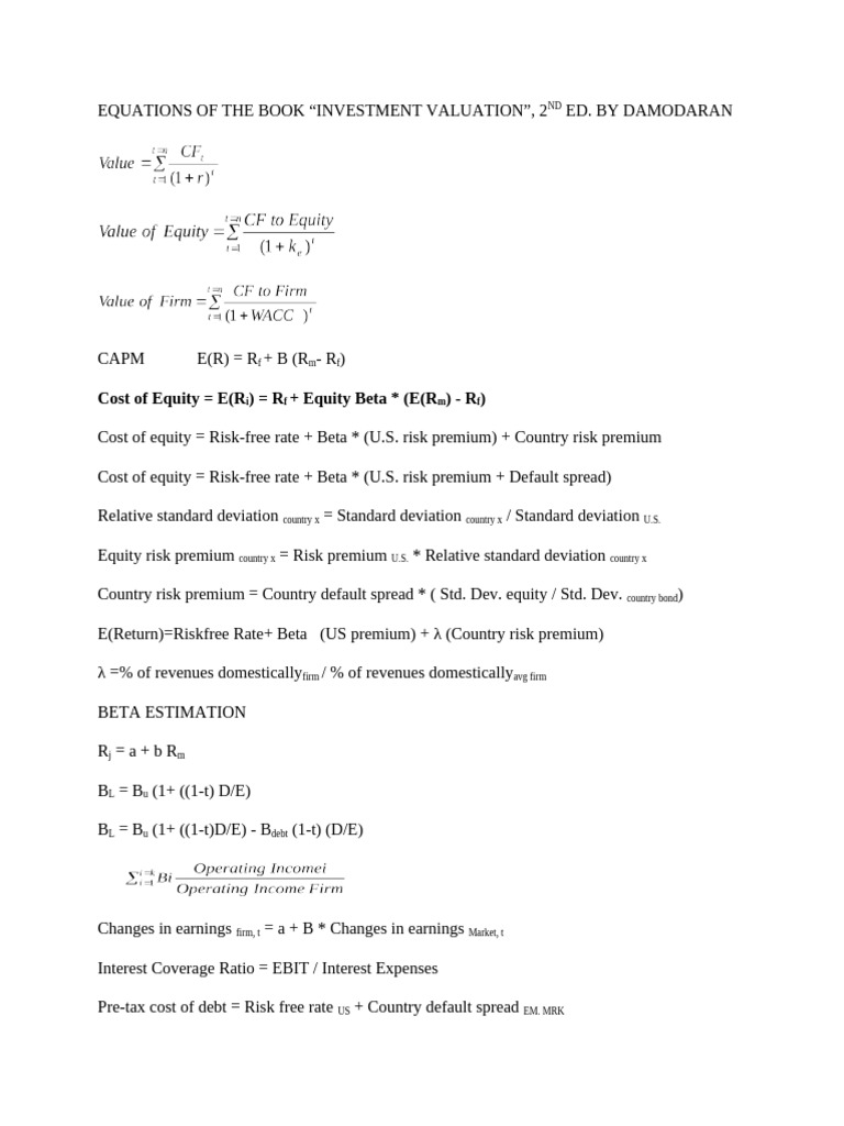 Damodaran Valuation Equations Overview | PDF | Free Cash Flow | Expense