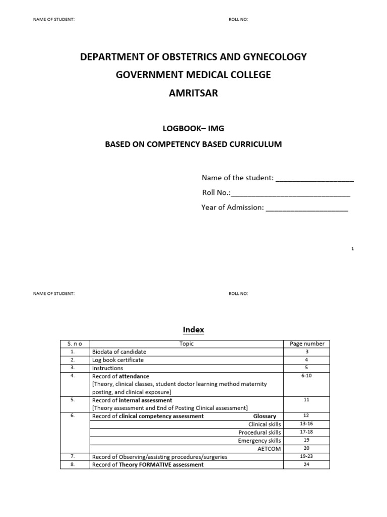 Mbbs Obgy Logbook Final | PDF