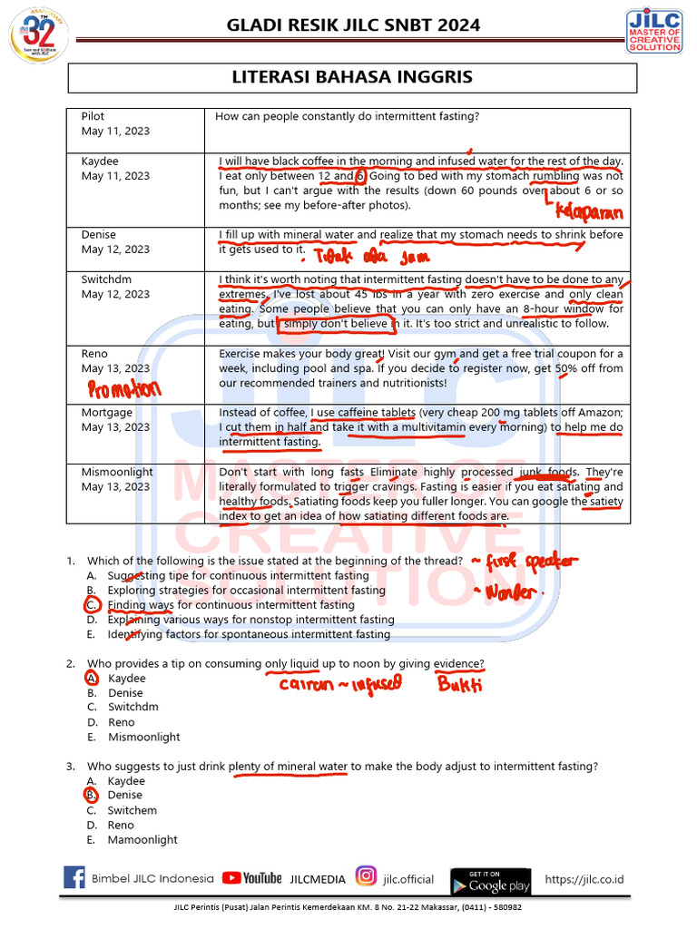 Pembahasan Soal Gladi Resik JILC 2024 - LEng PU PK PBM PPU | PDF