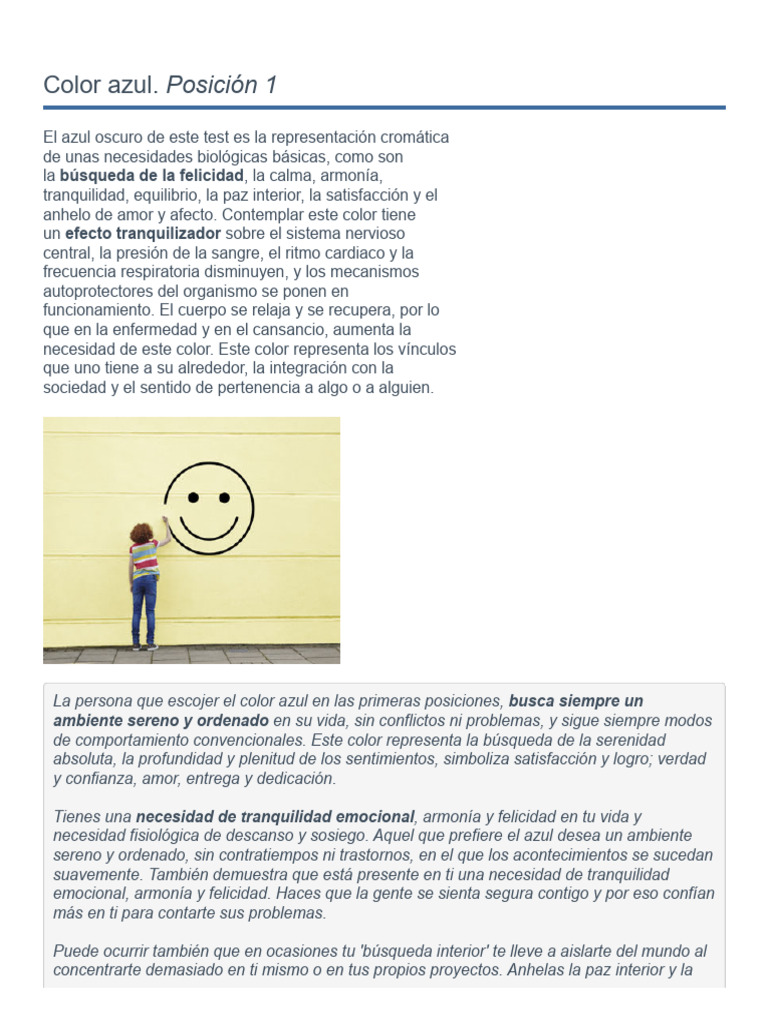 Test de Los Ocho Colores de Luscher 1 Resultados | PDF