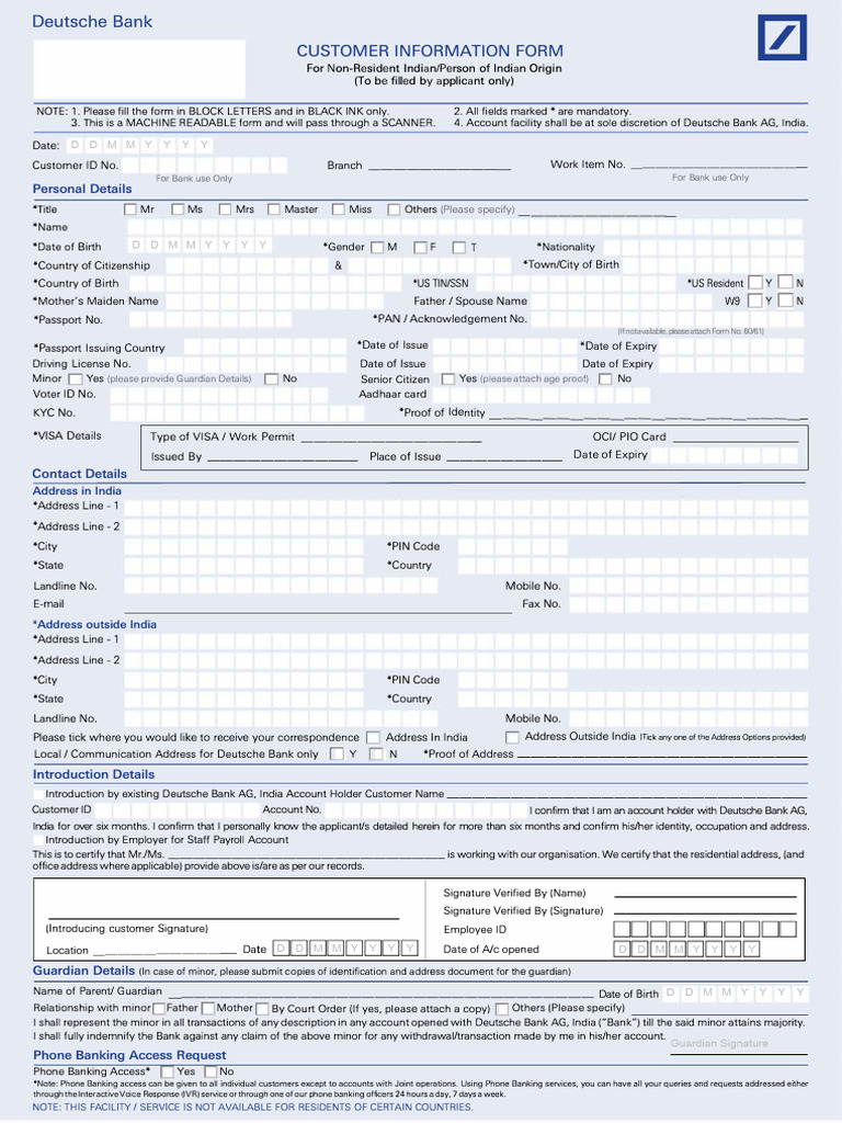 Form Centre Showcase Customer Information Form NR Individual v2 | PDF