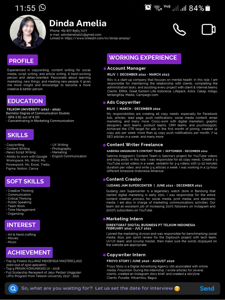 CV Portfolio - Dinda Amelia | PDF