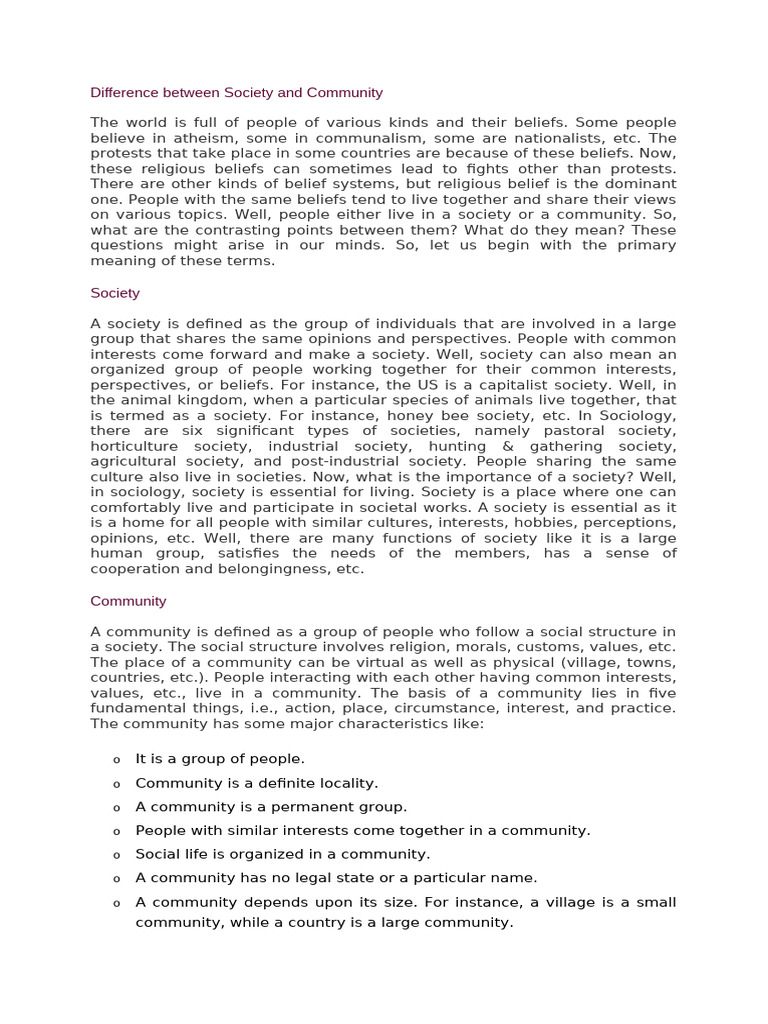 Difference Between Society and Community | PDF