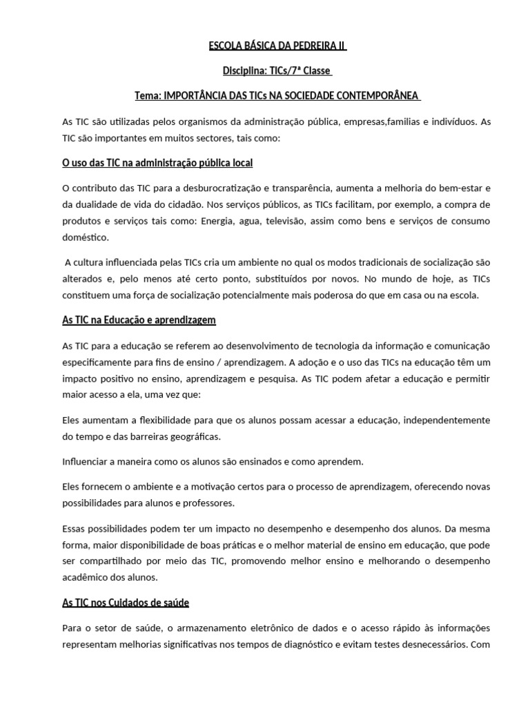 Importância Das TICs | PDF | Tecnologia da Informação e Comunicação ...
