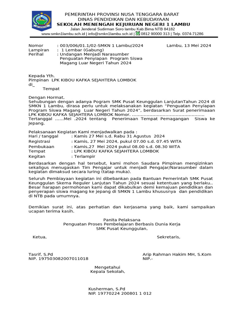 Surat Permohonan Narsum LPK | PDF