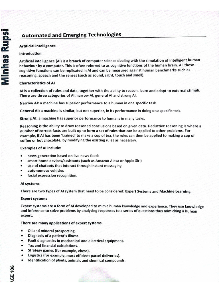 Artificial Intelligence Minhas Rupsi Notes | PDF