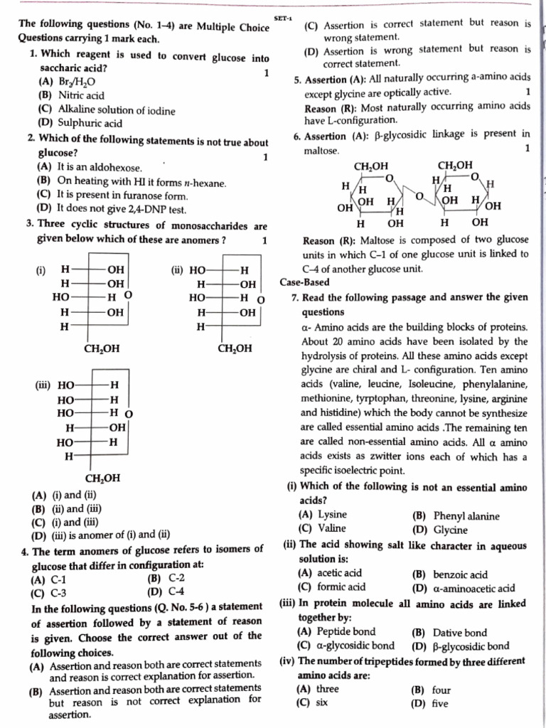 CL 12 Biomolecules Practice QP | PDF