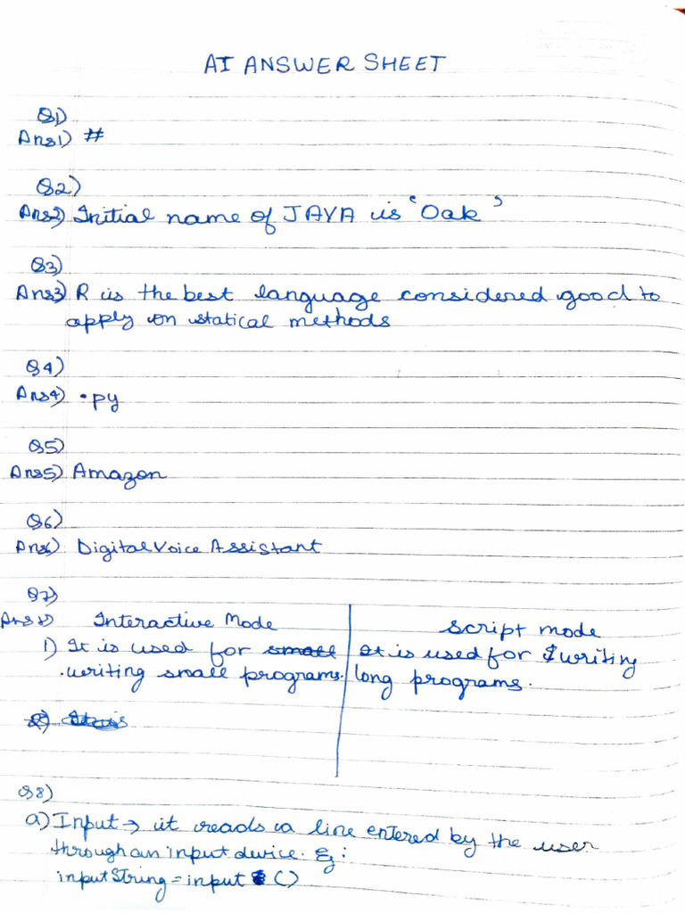 Ai Answer Sheet Pdf