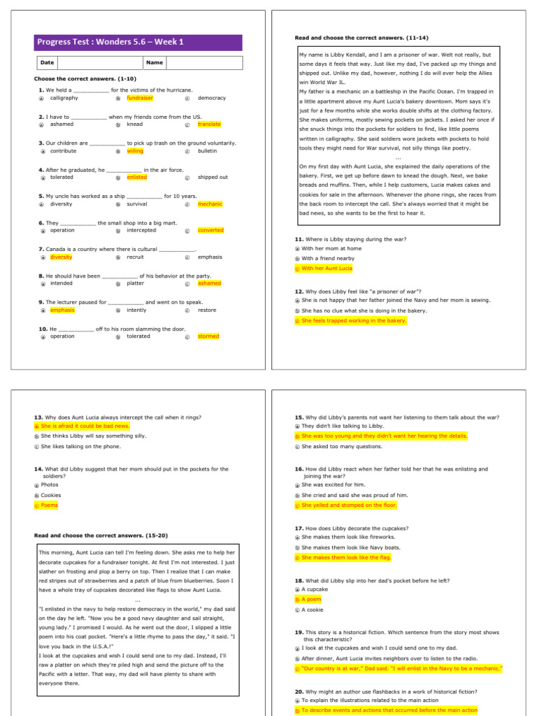 Wonders 5.6 Progress Test Answer Key AK | PDF Wonders 5.6 Progress Test Answer Key AK | PDF