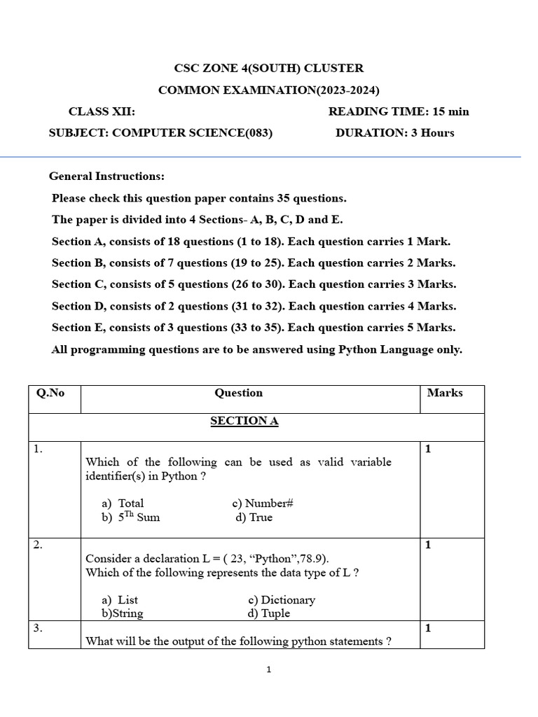 CSSC Class12 - Computer Science (083) QP | PDF