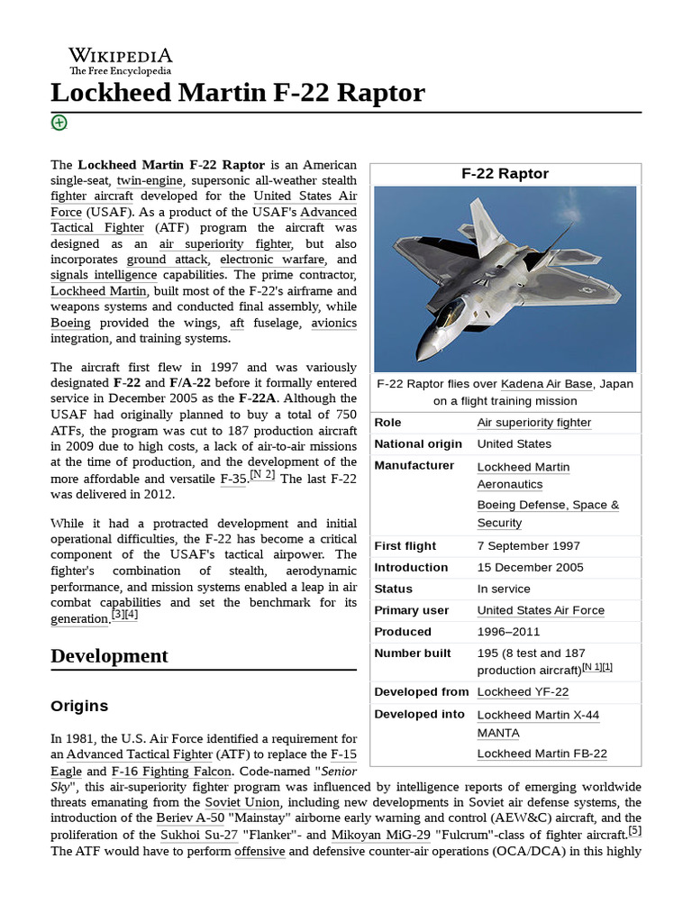 Lockheed Martin F-22 Raptor | PDF