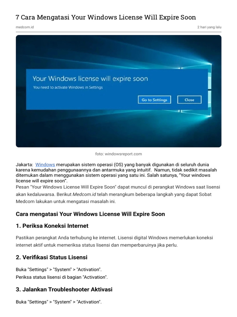 7 Cara Mengatasi Your Windows License Will Expire Soon | PDF