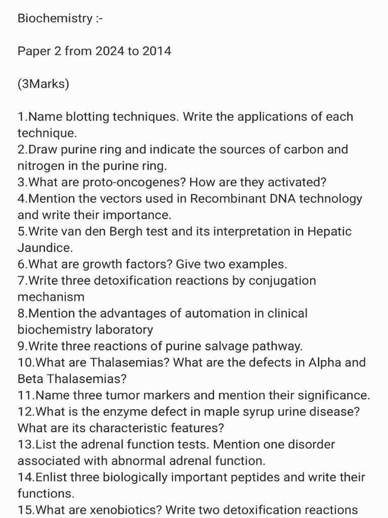Biochemistry Paper 2 (3M) From 2023 To 2014 | PDF