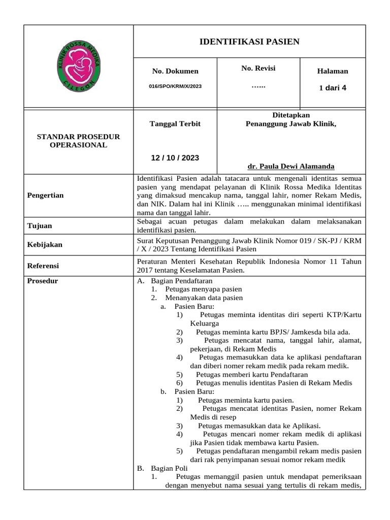 Spo Identifikasi Pasien | PDF