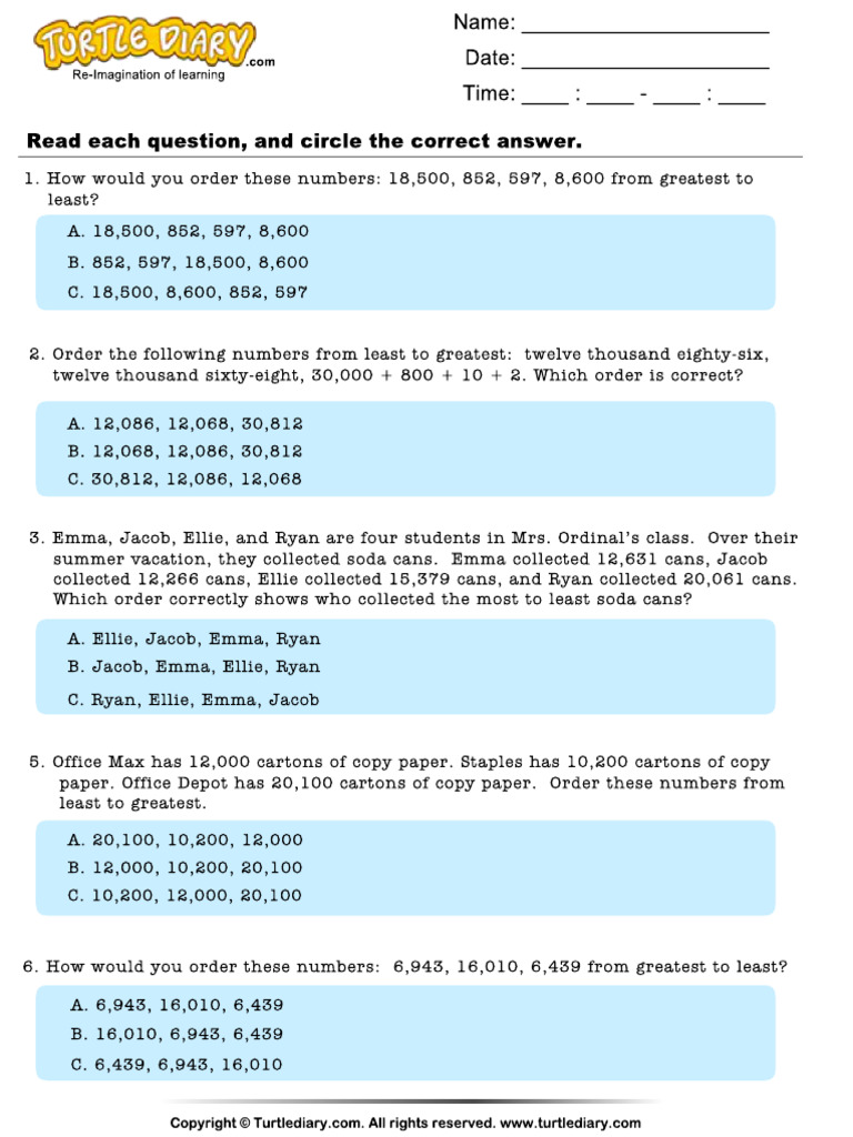 Put Numbers in Order | PDF