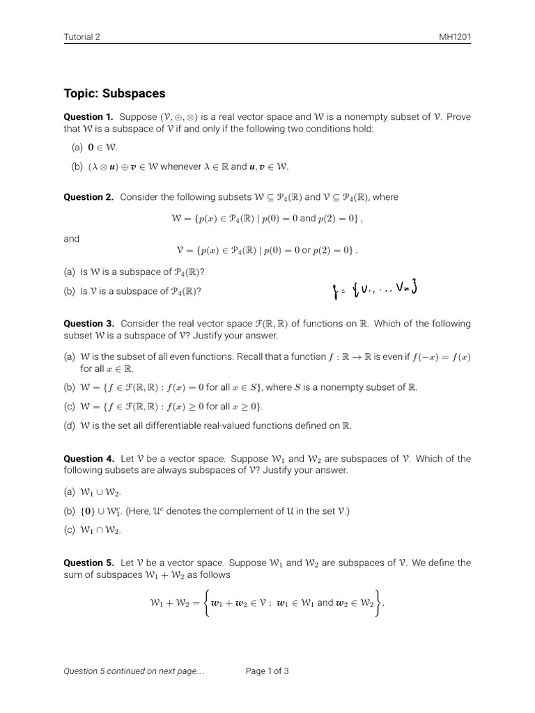 Tut02 Subspace Span Independence 2023 2 | PDF