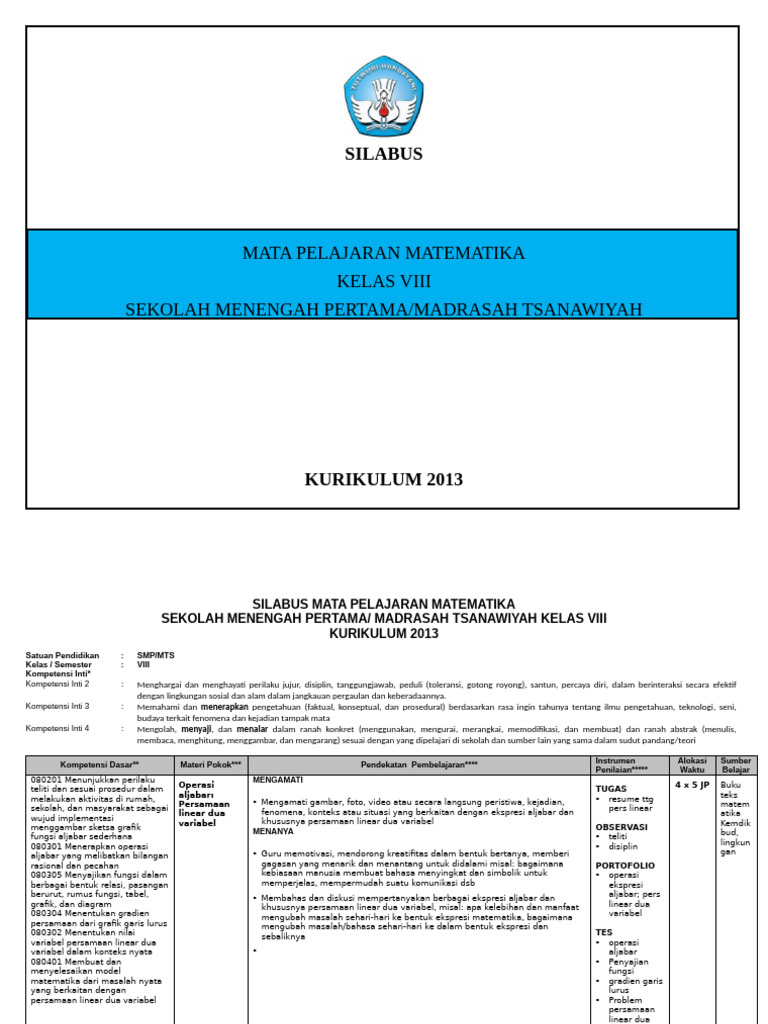 Silabus - Mat - 8 - SMP 2 | PDF