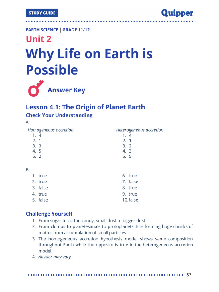 Earth Science SHS Unit 2 Why Life On Earth Is Possible (Answer Key) | PDF